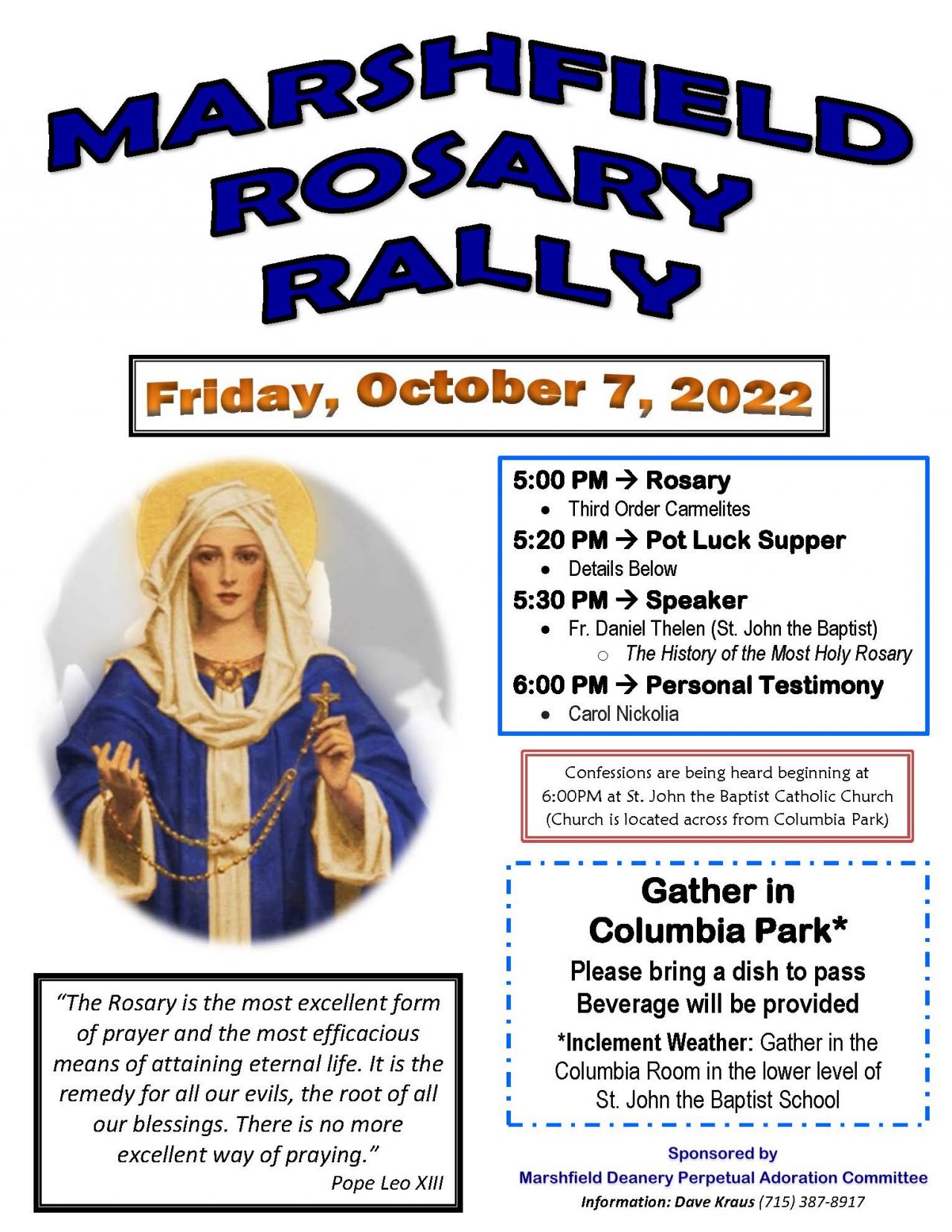 Rosary Rally October 7th, 2022 @5pm | St. John's Marshfield